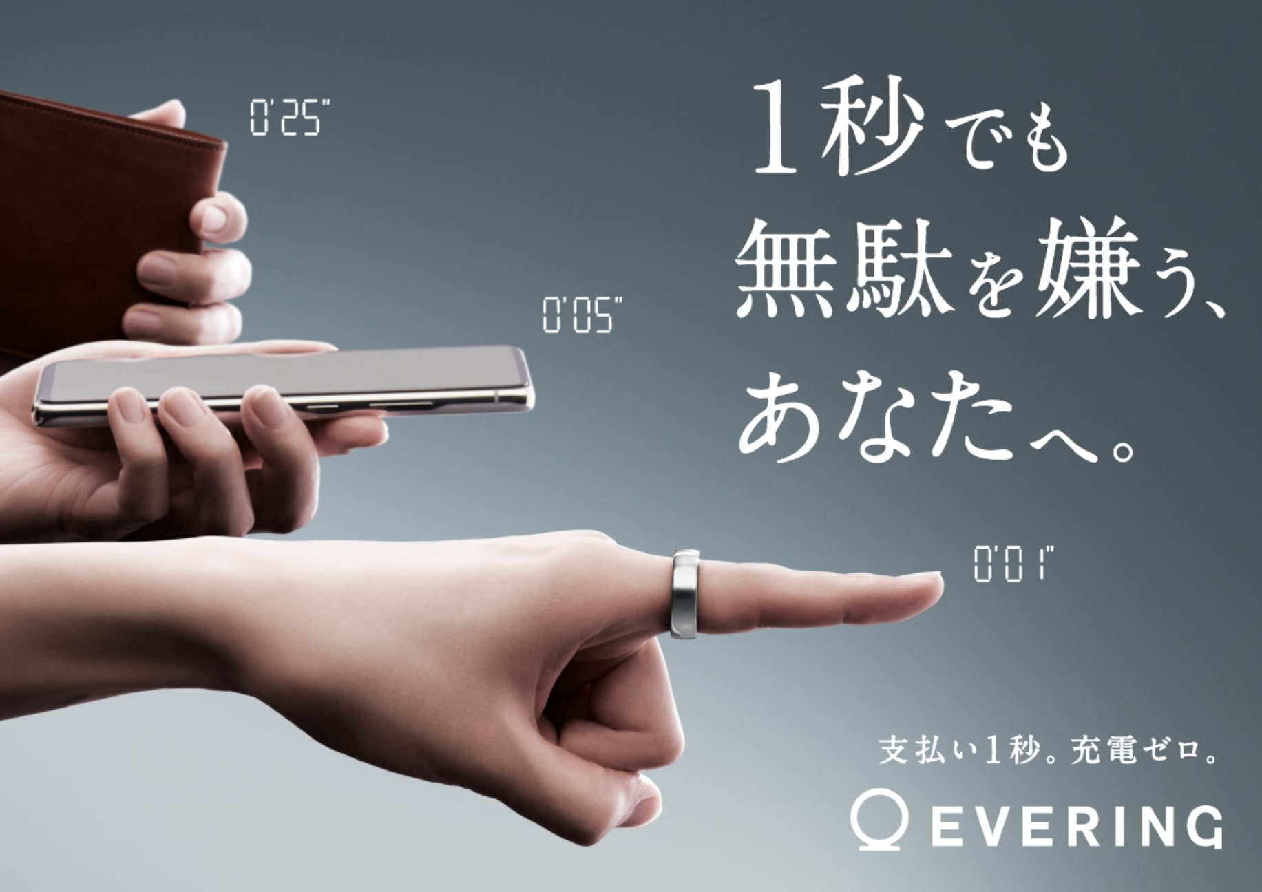 "スマートリング" EVERING: Visaタッチ決済対応。充電も不要で手を洗っても安心の防水仕様。